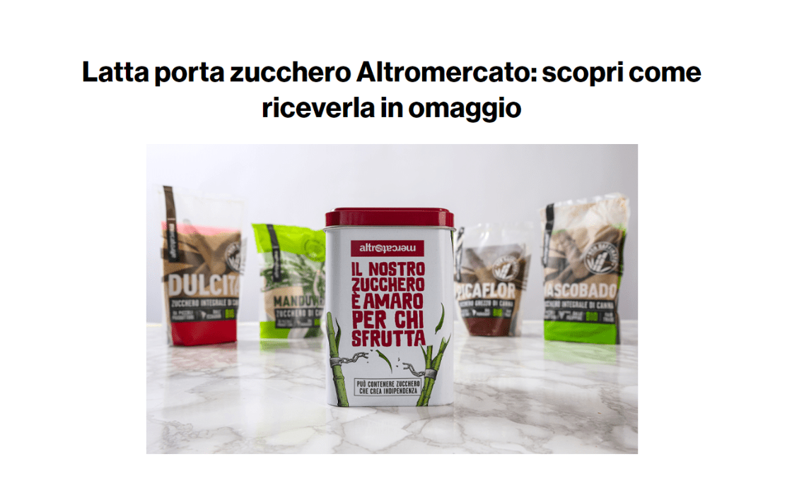 Ricevi la Latta Portazucchero Altromercato - Promosfera Case History